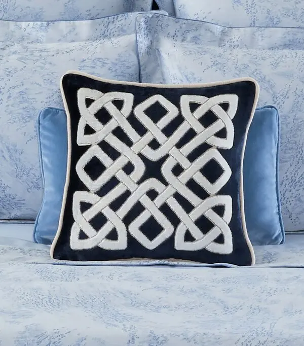 YVES DELORME Entrelac Marine Square Cushion Cover - Navy