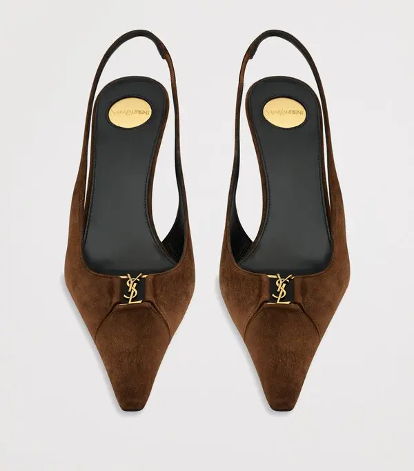 Saint Laurent Suede Babylone Slingback Pumps 75 - Brown