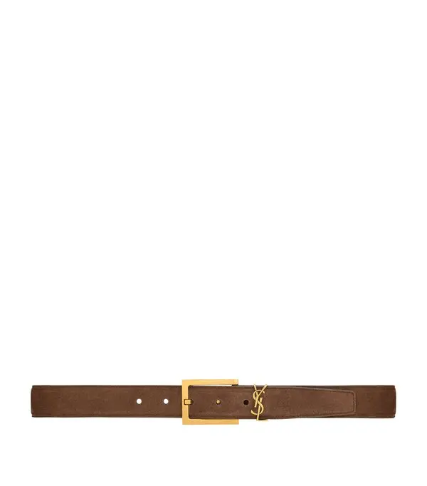 Saint Laurent Suede Cassandre Belt - Brown