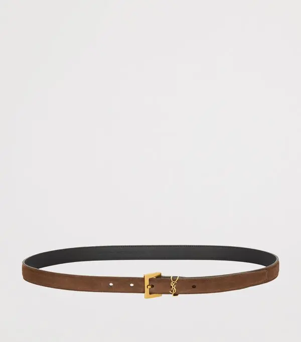 Saint Laurent Calfskin Cassandre Belt - Brown