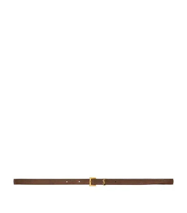Saint Laurent Calfskin Cassandre Slim Belt - Brown