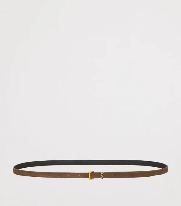 Saint Laurent Calfskin Cassandre Slim Belt - Brown