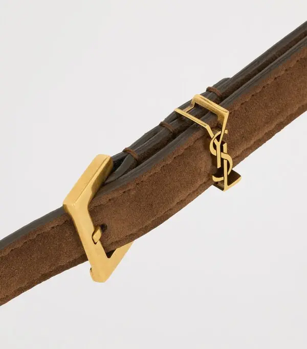 Saint Laurent Calfskin Cassandre Slim Belt - Brown