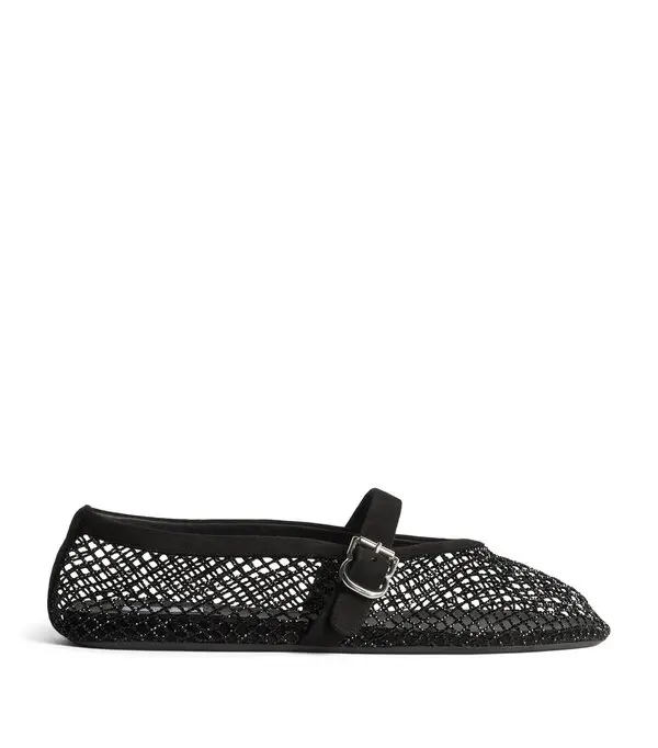 Alaïa Embellished Mesh Ballerina Flats - Black