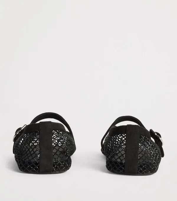 Alaïa Embellished Mesh Ballerina Flats - Black