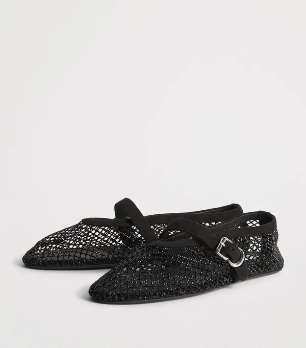 Alaïa Embellished Mesh Ballerina Flats - Black