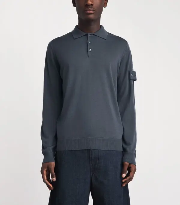 Stone Island Virgin Wool Polo Sweater - Blue