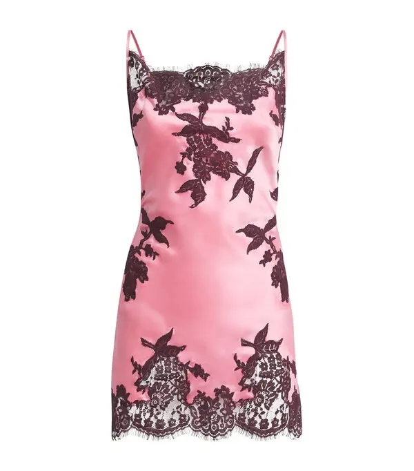 MARJOLAINE Silk And Lace Mini Slip Dress - Pink