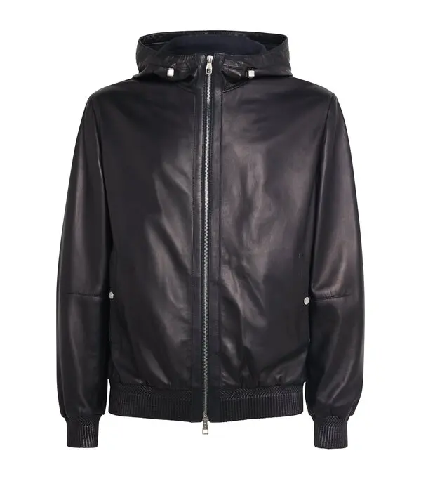 BRETT JOHNSON Hooded Leather Jacket - Navy
