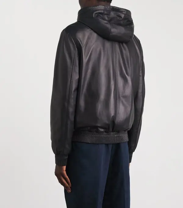 BRETT JOHNSON Hooded Leather Jacket - Navy