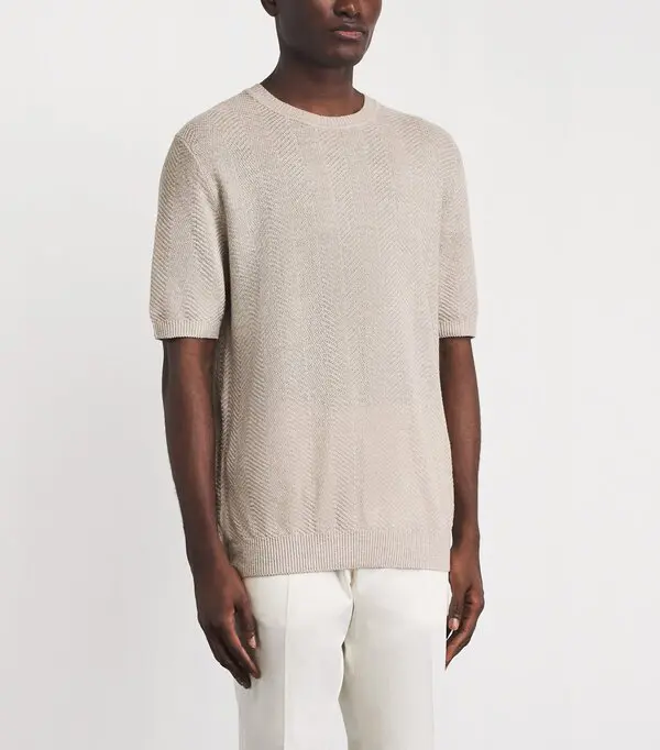 BRETT JOHNSON Linen-silk Herringbone T-shirt