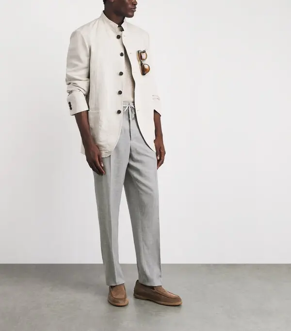 BRETT JOHNSON Wool-silk-linen Drawstring Trousers - Grey
