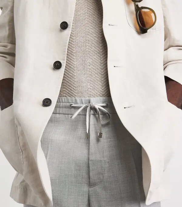 BRETT JOHNSON Wool-silk-linen Drawstring Trousers - Grey