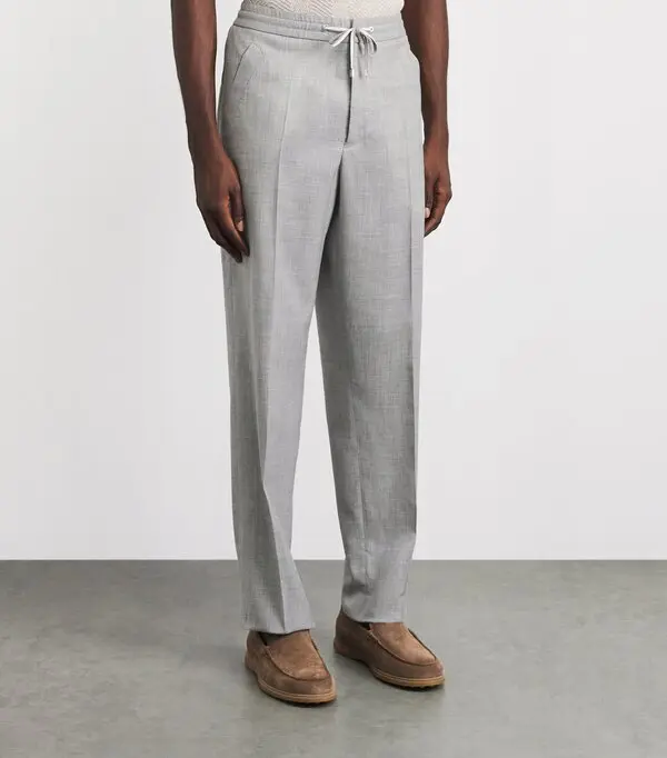 BRETT JOHNSON Wool-silk-linen Drawstring Trousers - Grey