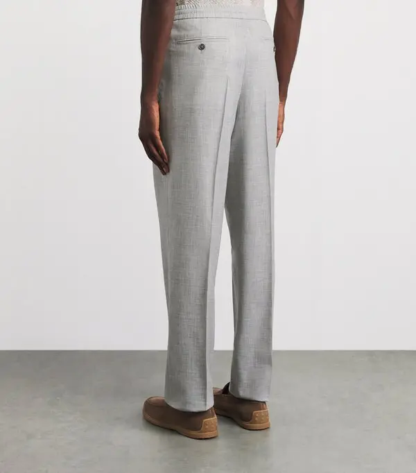 BRETT JOHNSON Wool-silk-linen Drawstring Trousers - Grey