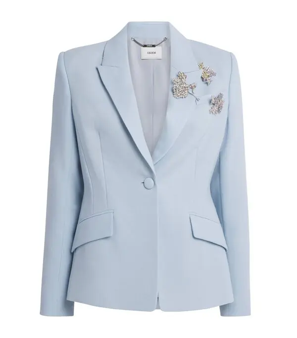 Erdem Wool Crepe Crystal-embellished Blazer - Blue