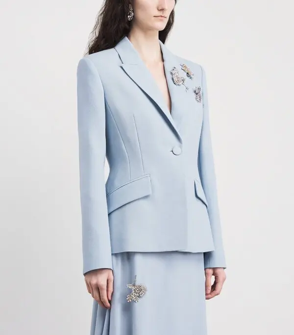 Erdem Wool Crepe Crystal-embellished Blazer - Blue