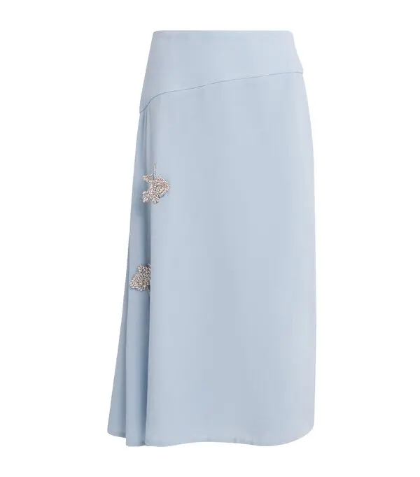 Erdem Wool Crepe Draped Midi Skirt