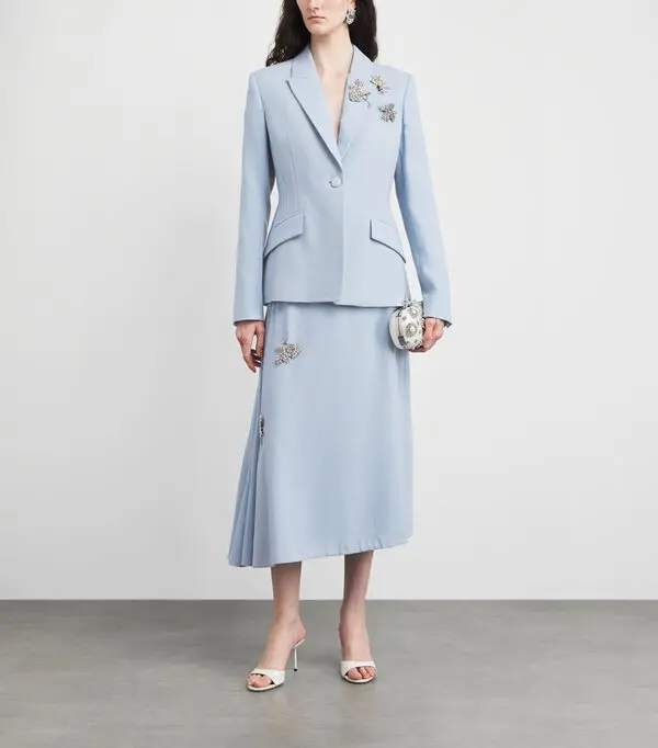 Erdem Wool Crepe Draped Midi Skirt