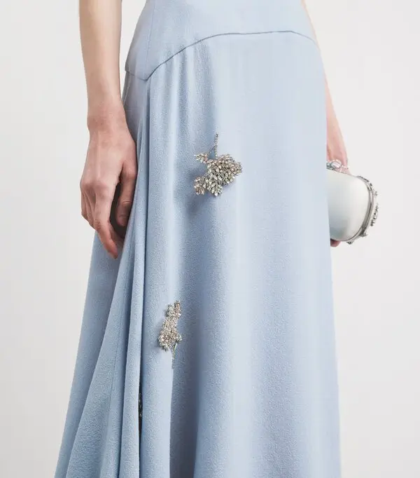 Erdem Wool Crepe Draped Midi Skirt