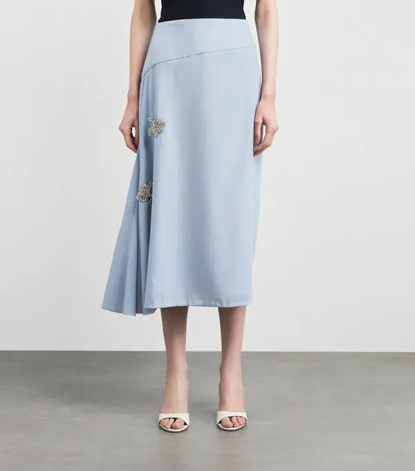 Erdem Wool Crepe Draped Midi Skirt