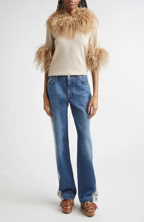 Dolce & Gabbana Feather Trim Cashmere Sweater - Beige