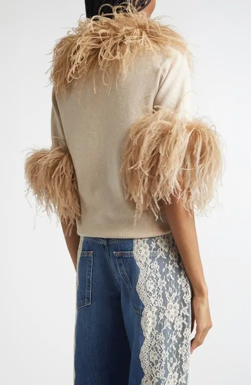 Dolce & Gabbana Feather Trim Cashmere Sweater - Beige
