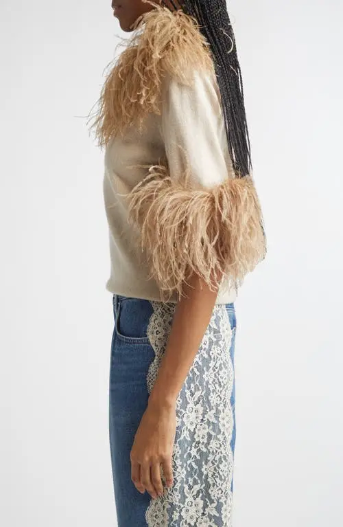 Dolce & Gabbana Feather Trim Cashmere Sweater - Beige