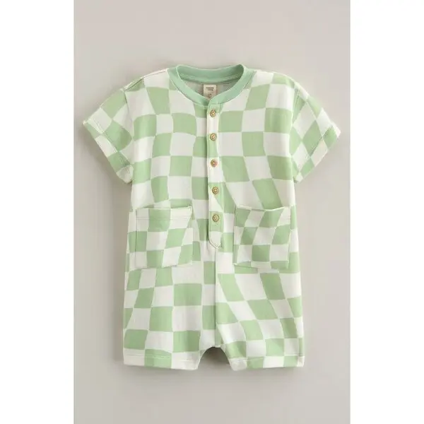 TUCKER + TATE Front Pocket Romper - Green Quiet Checker Wave