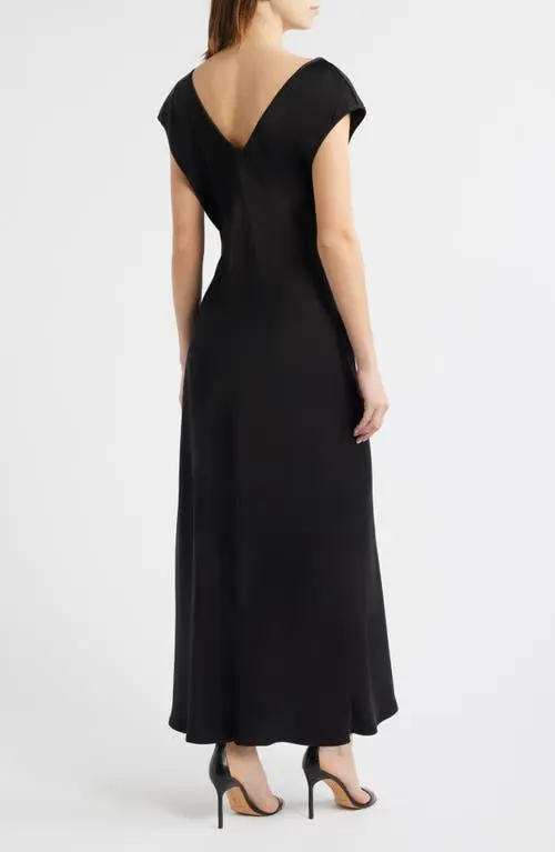 Sam Edelman Side Ruched Satin Maxi Dress - Black