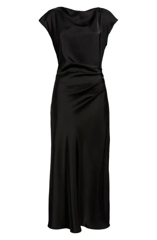 Sam Edelman Side Ruched Satin Maxi Dress - Black