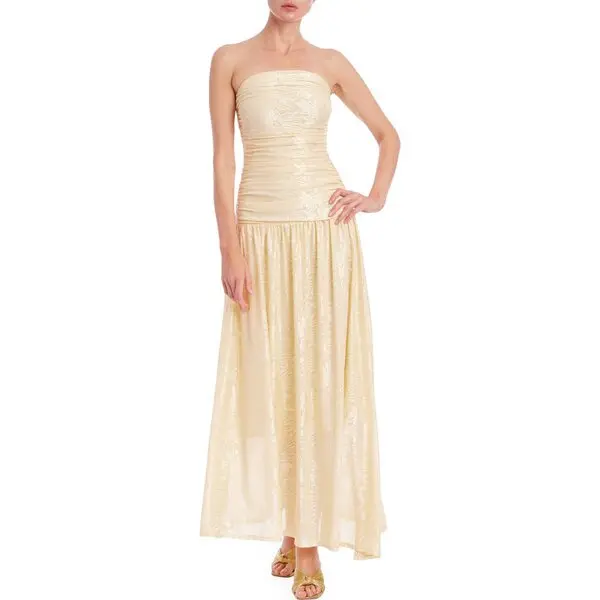 Badgley Mischka Floral Jacquard Strapless Gown
