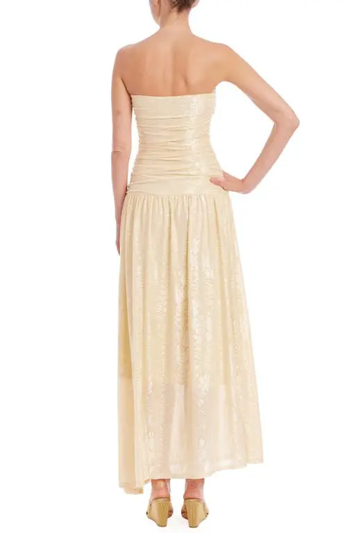 Badgley Mischka Floral Jacquard Strapless Gown