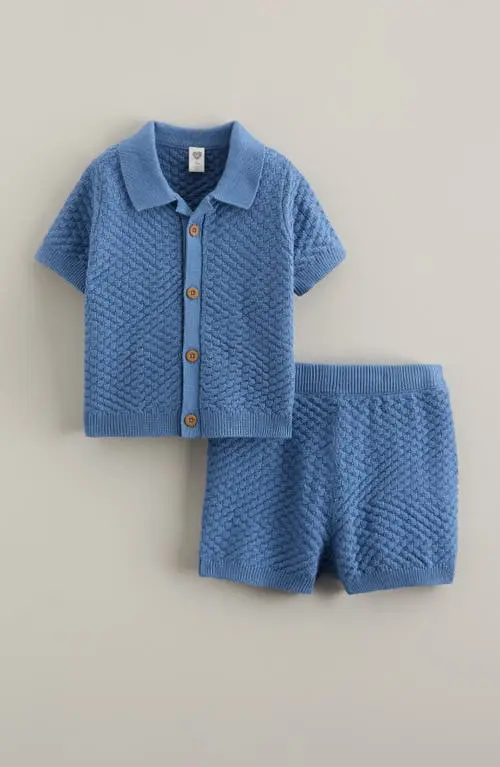 Nordstrom Short Sleeve Knit Button-up Shirt & Shorts Set - Blue Riviera