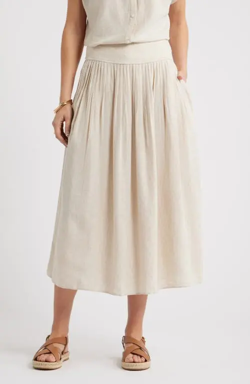 Caslon Pull-on Linen Blend Midi Skirt - Flax