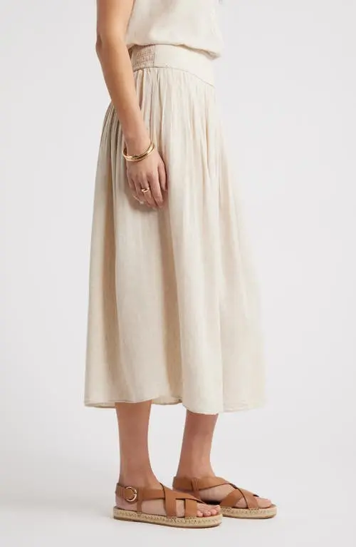 Caslon Pull-on Linen Blend Midi Skirt - Flax