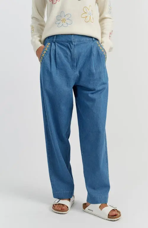 Chinti & Parker Chambray Daisy Wide-leg Trousers