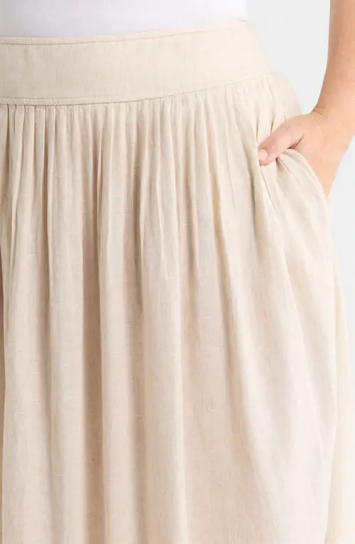Caslon Pleated Linen Blend Midi Skirt