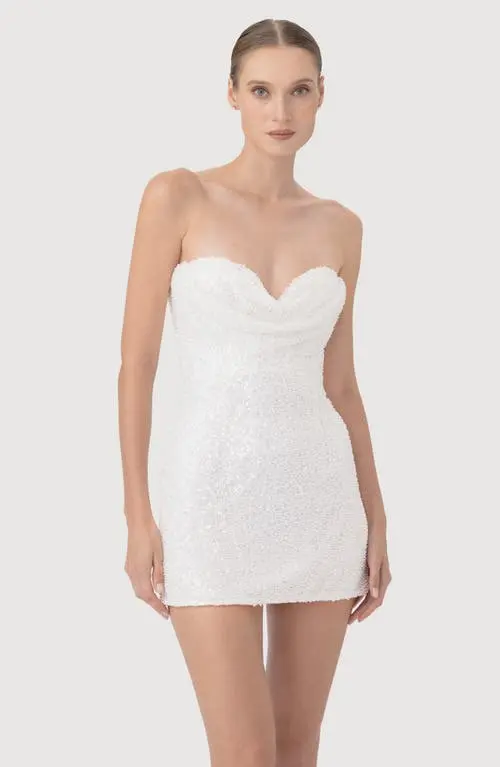 SAU LEE Lara Beaded Strapless Mini Dress