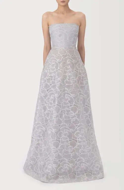 SAU LEE Floral Embroidered Strapless Gown