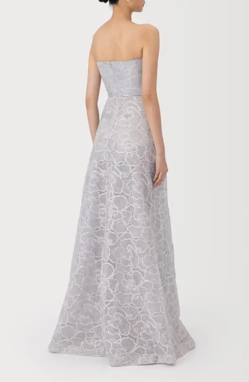SAU LEE Floral Embroidered Strapless Gown