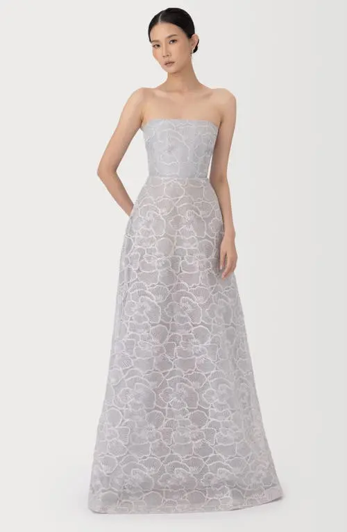 SAU LEE Floral Embroidered Strapless Gown