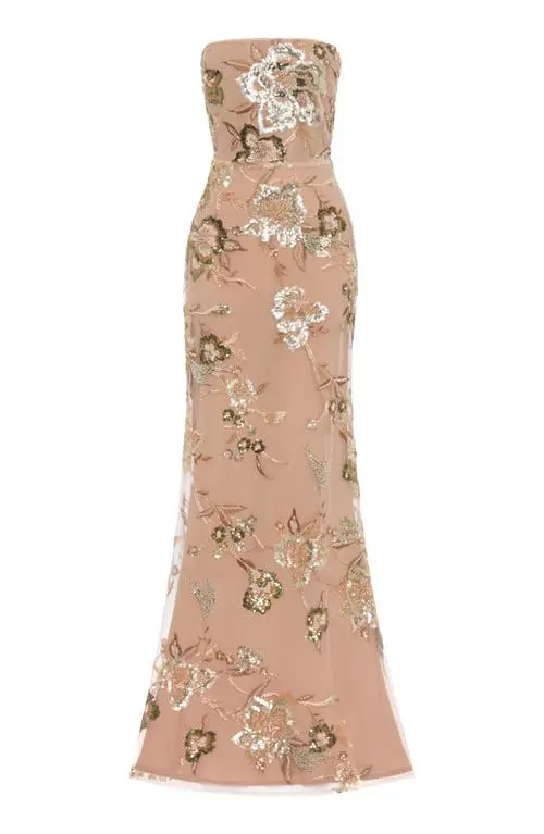 SAU LEE Pippa Floral Embellished Mesh Gown