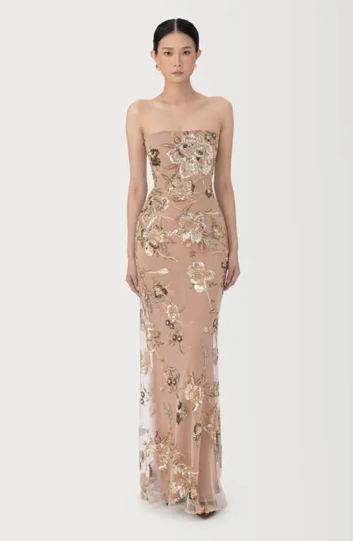 SAU LEE Pippa Floral Embellished Mesh Gown