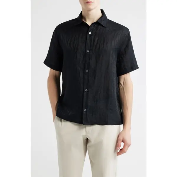 OPEN EDIT Wavy Stripe Short Sleeve Button-up Shirt