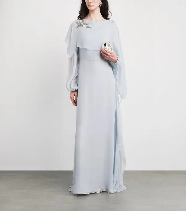 Erdem Silk Crystal Cape Gown