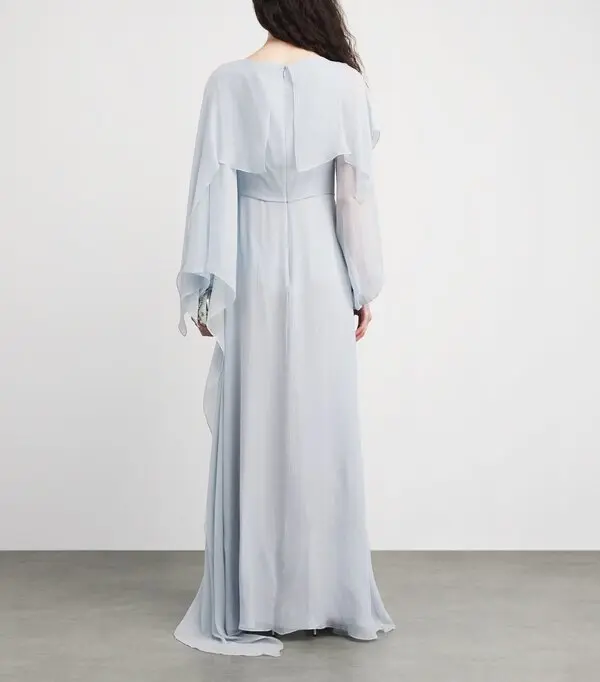 Erdem Silk Crystal Cape Gown
