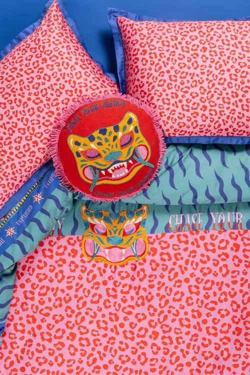 ZSA ZSA ZSU Lahor Bold Animal Printed 300 Tc Cotton Sateen Duvet Set - Pink