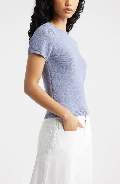 OPEN EDIT Short Sleeve Cotton-blend Sweater - Blue Umbra