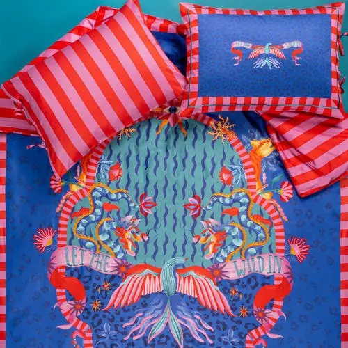 ZSA ZSA ZSU Lahor Embroidered Maximalist 300 Tc Cotton Sateen Duvet Set - Blue